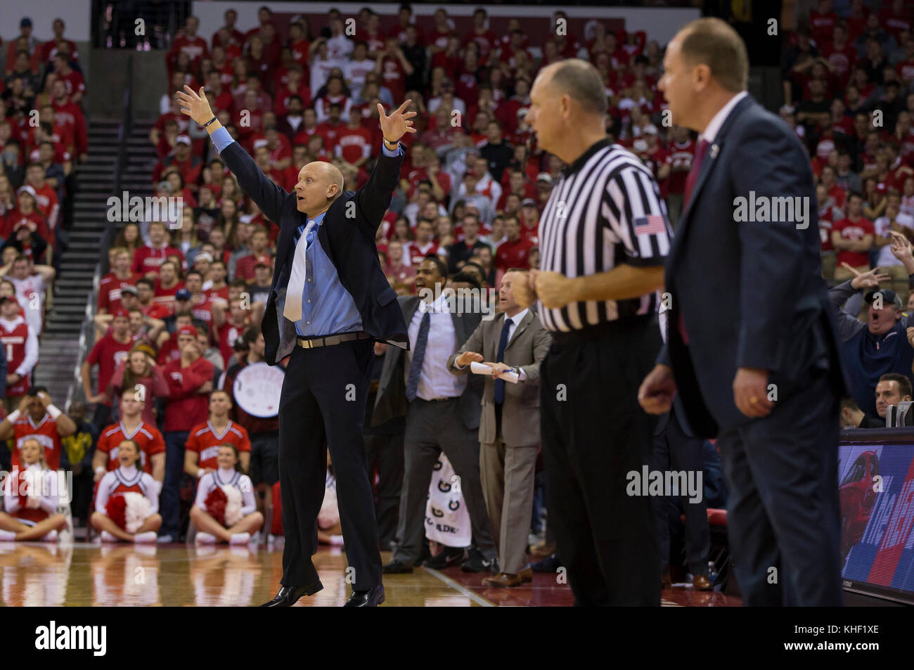 Madison, WI, USA. 16th Nov, 2017. Xavier head coach Chris Mack reacts ...