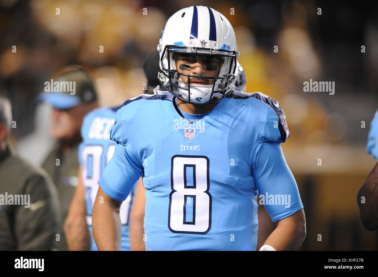 Pittsburgh, PA, USA. 16th Nov, 2017. Titans Marcus Mariota #8 during ...