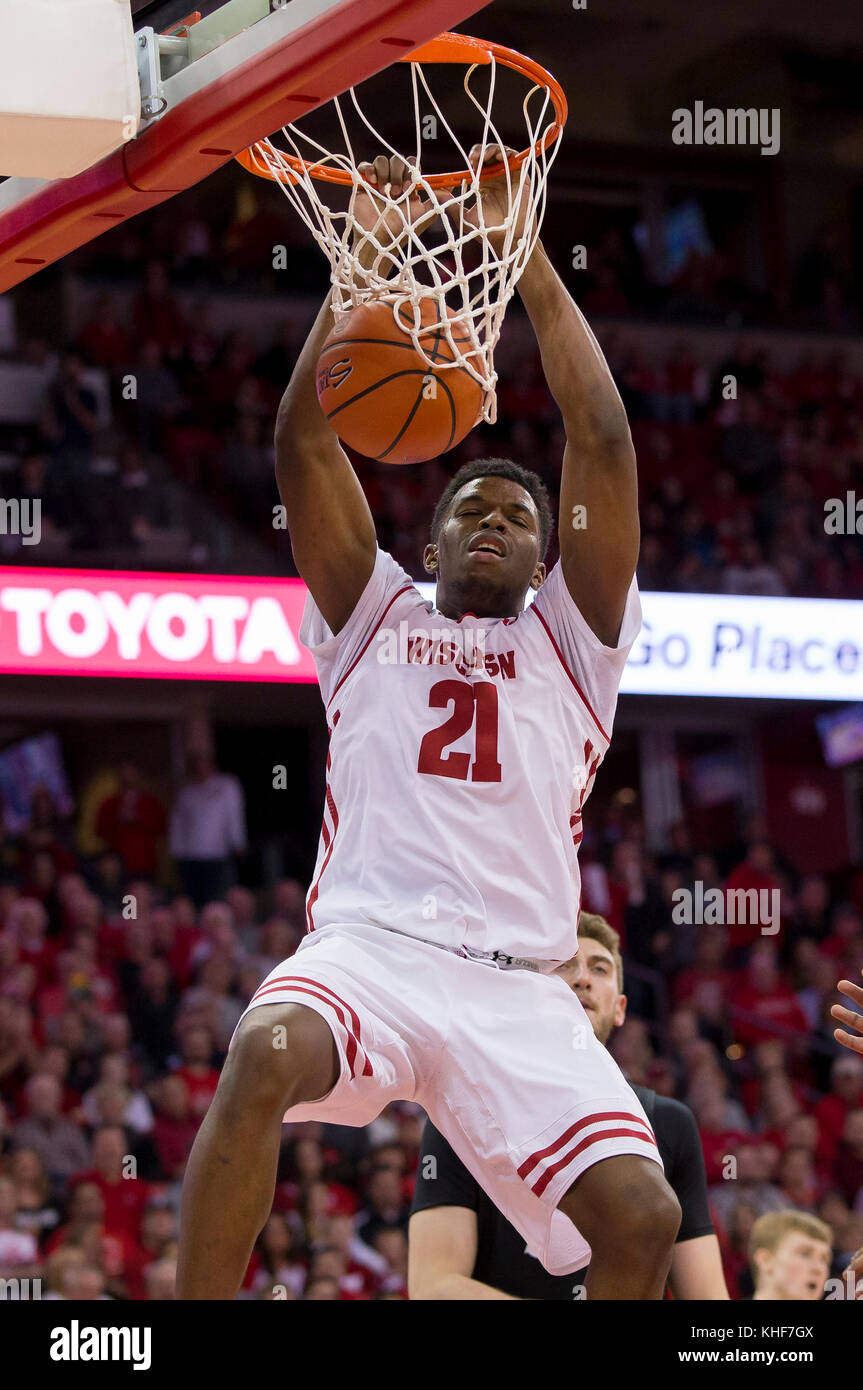 Madison, WI, USA. 16th Nov, 2017. Wisconsin Badgers guard Khalil ...