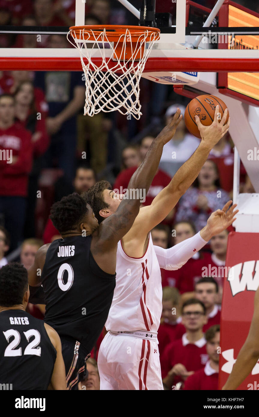 Madison, WI, USA. 16th Nov, 2017. Wisconsin Badgers forward Ethan Happ ...
