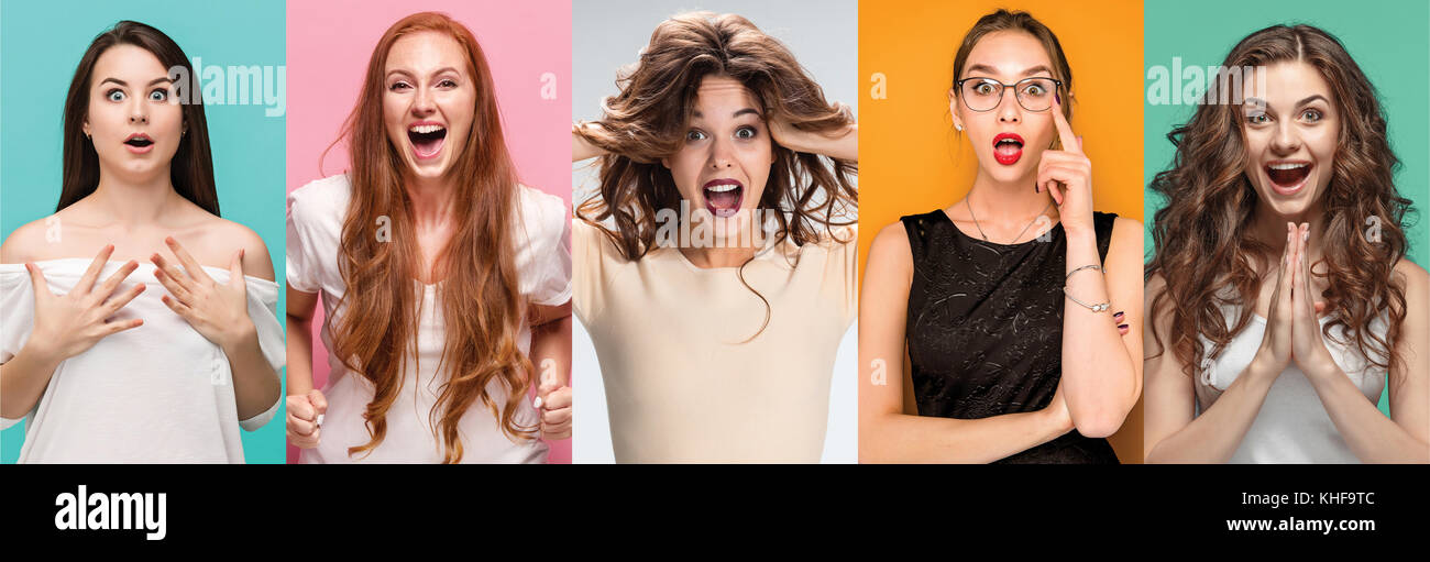 collage of photos of attractive smiling women Stock Photo - Alamy