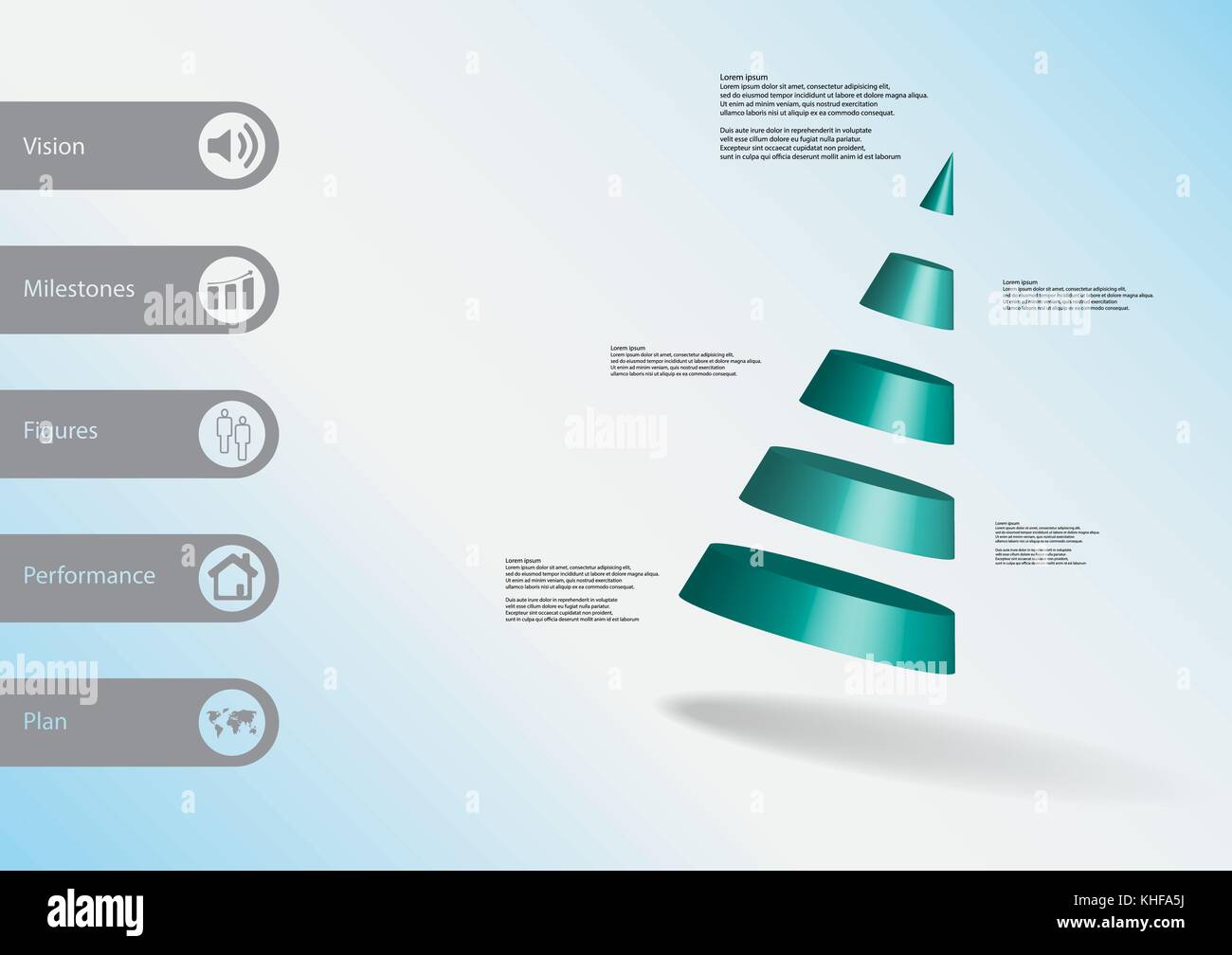 3D illustration infographic template with motif of cone divided to five ...