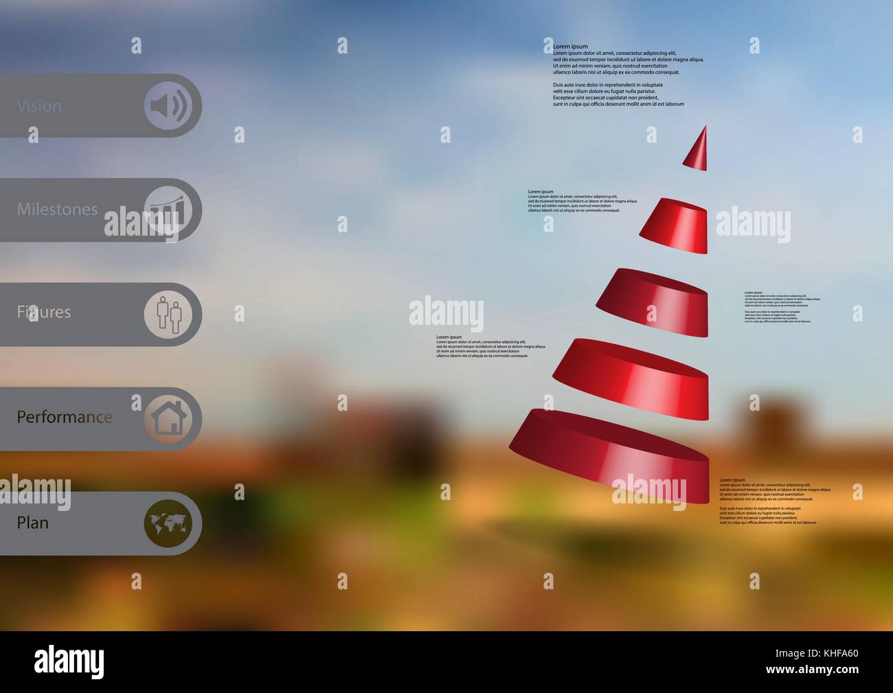 3D illustration infographic template with motif of cone divided to five ...
