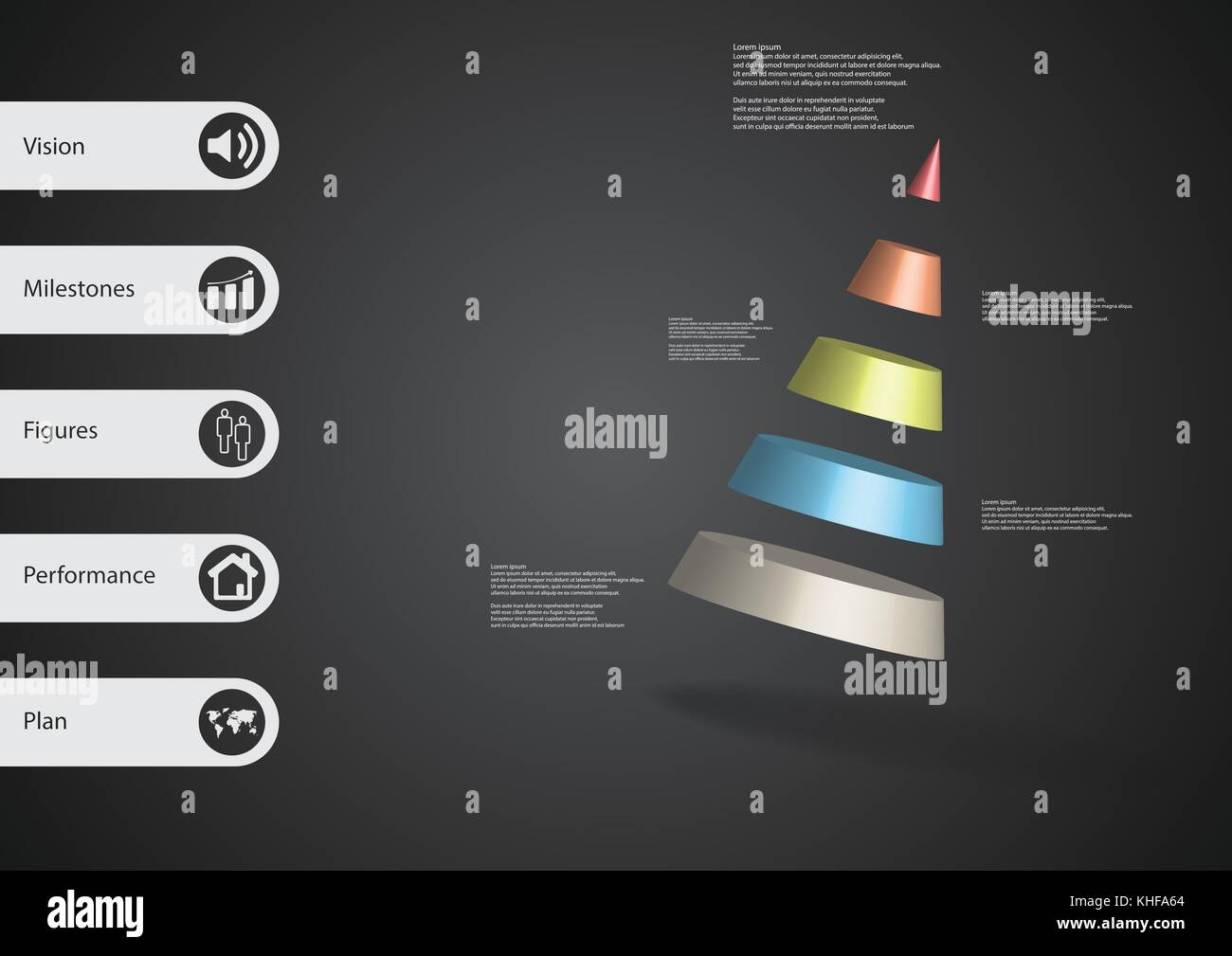 3D illustration infographic template with motif of cone divided to five ...