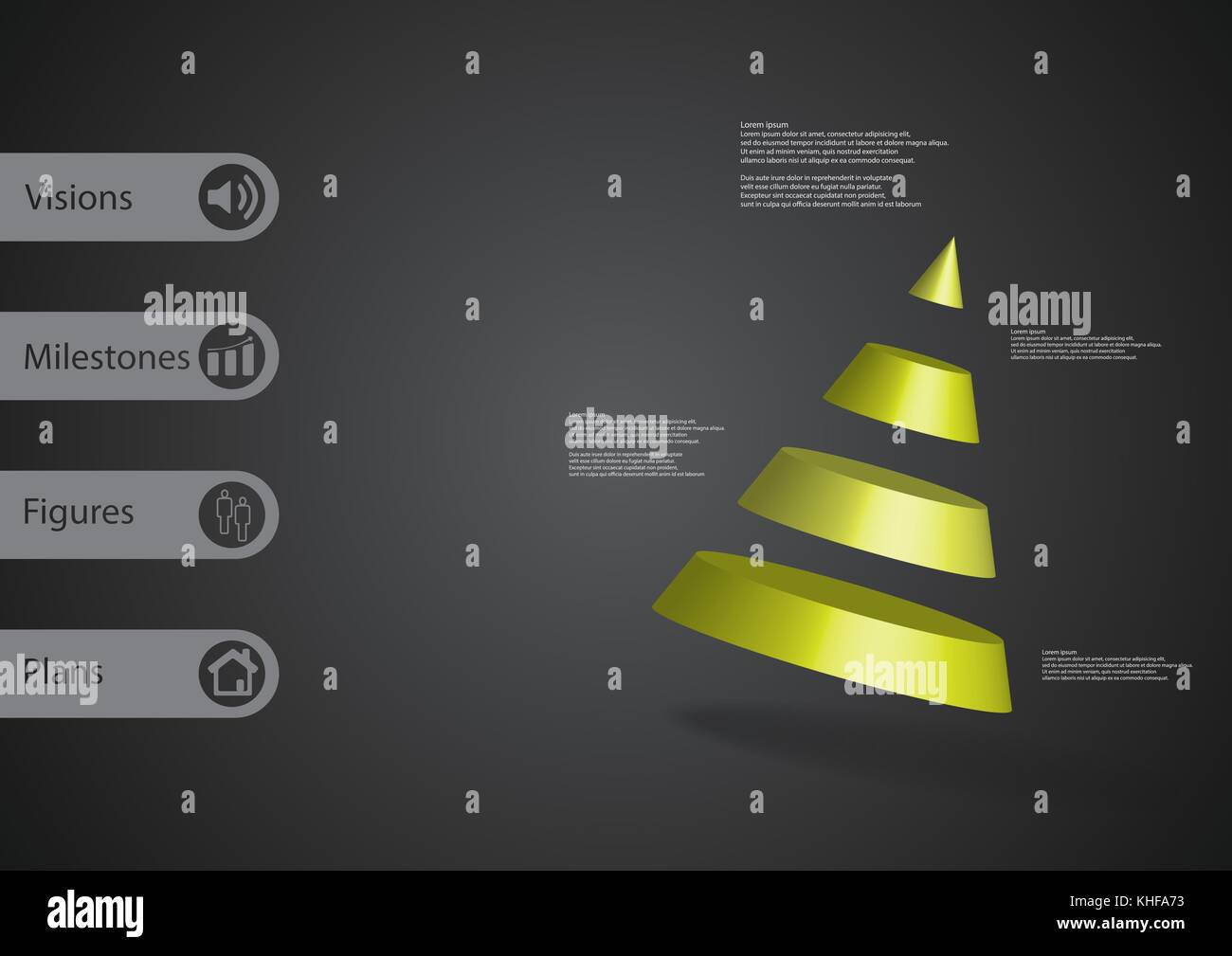 3D illustration infographic template with motif of cone divided to four ...