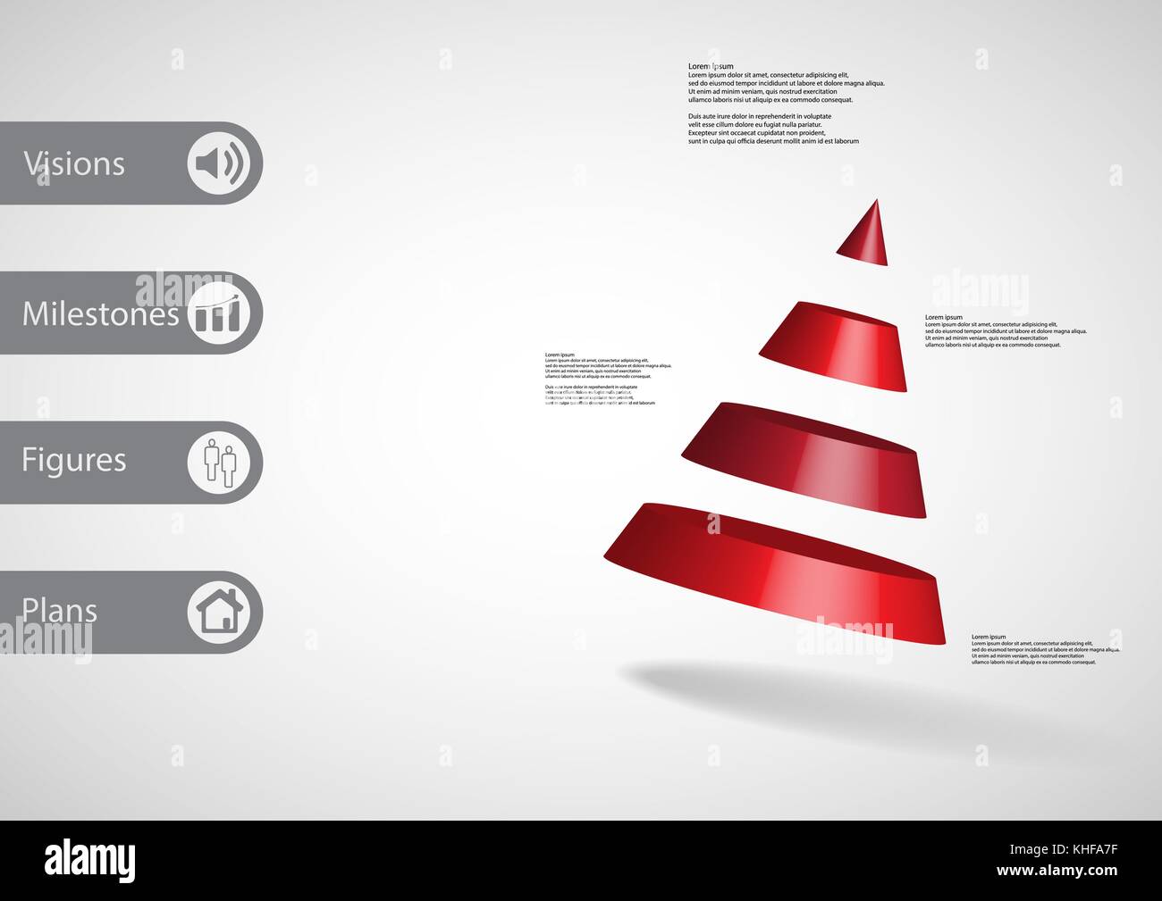 3D illustration infographic template with motif of cone divided to four ...