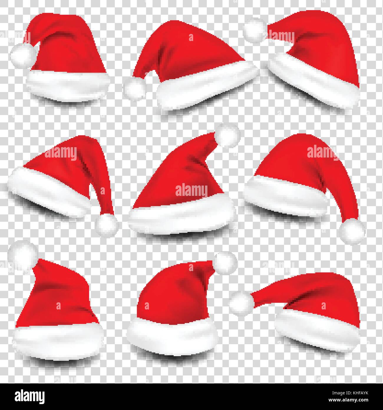 Christmas Santa Claus Hats With Shadow Set. New Year Red Hat Isolated ...