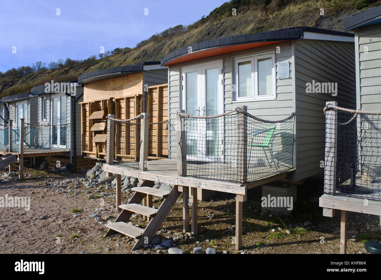 Wooden, Seafront Beach Huts, Lyme Regis, Dorset, UK - John Gollop Stock ...