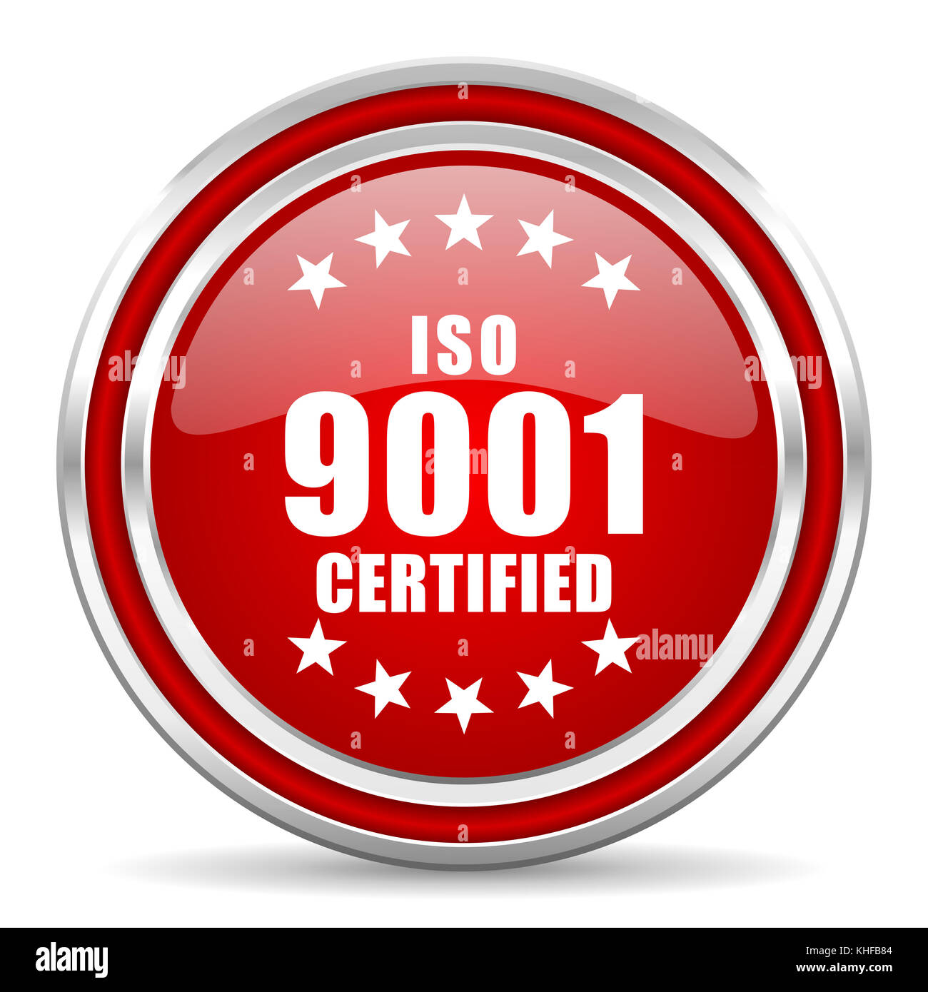 Iso 9001 red silver metallic chrome border web and mobile phone icon on ...