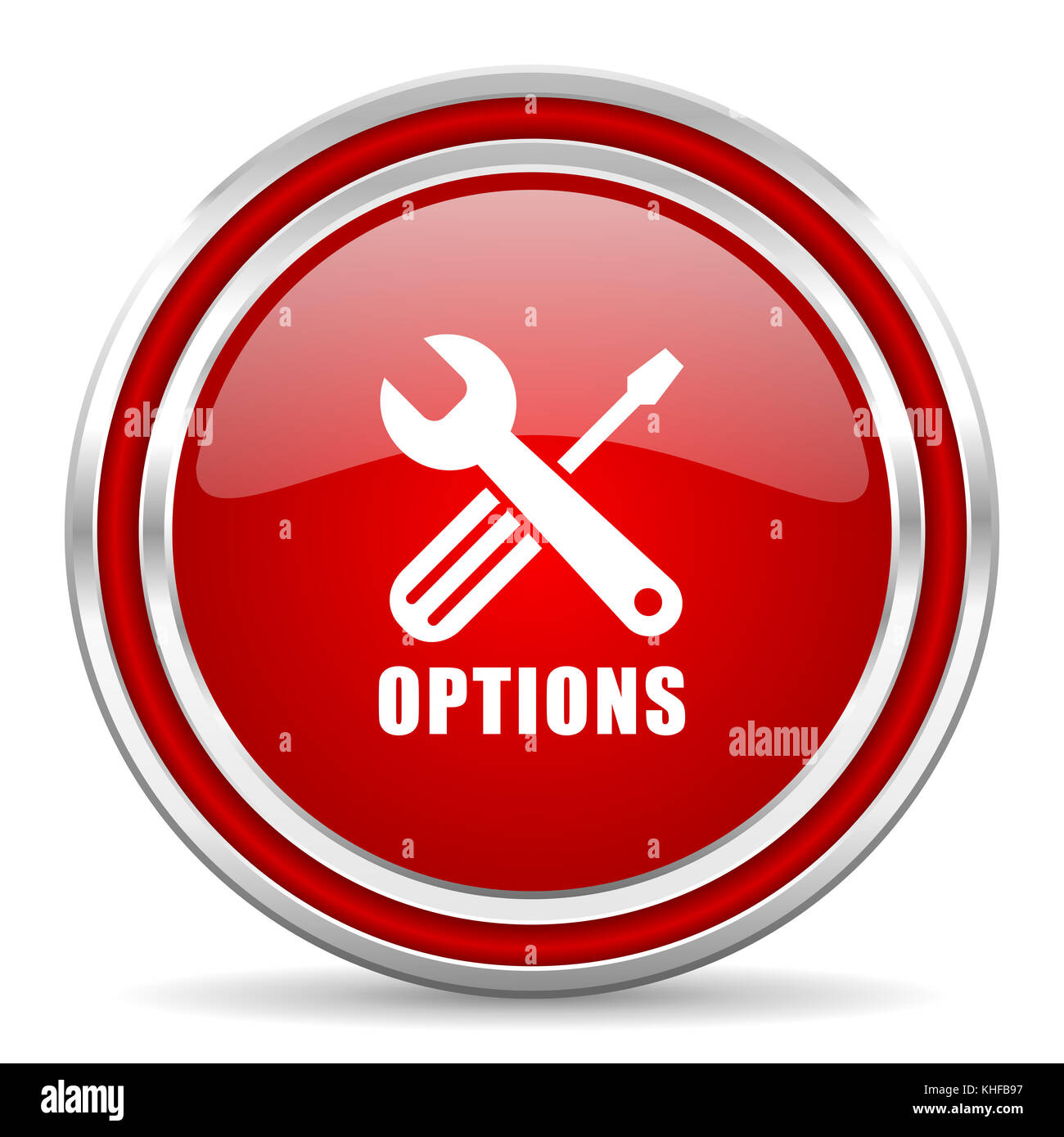 Options red silver metallic chrome border web and mobile phone icon on ...