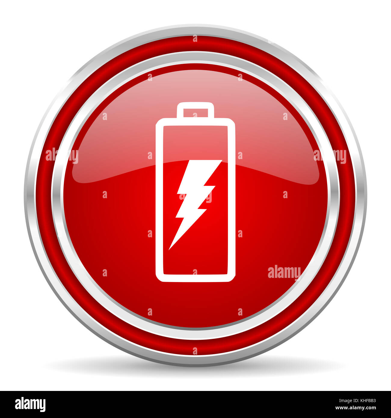 Battery red silver metallic chrome border web and mobile phone icon on ...