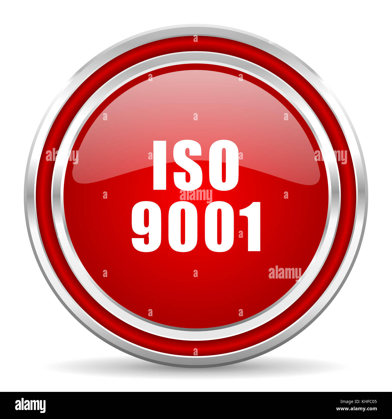 Iso 9001 red silver metallic chrome border web and mobile phone icon on ...