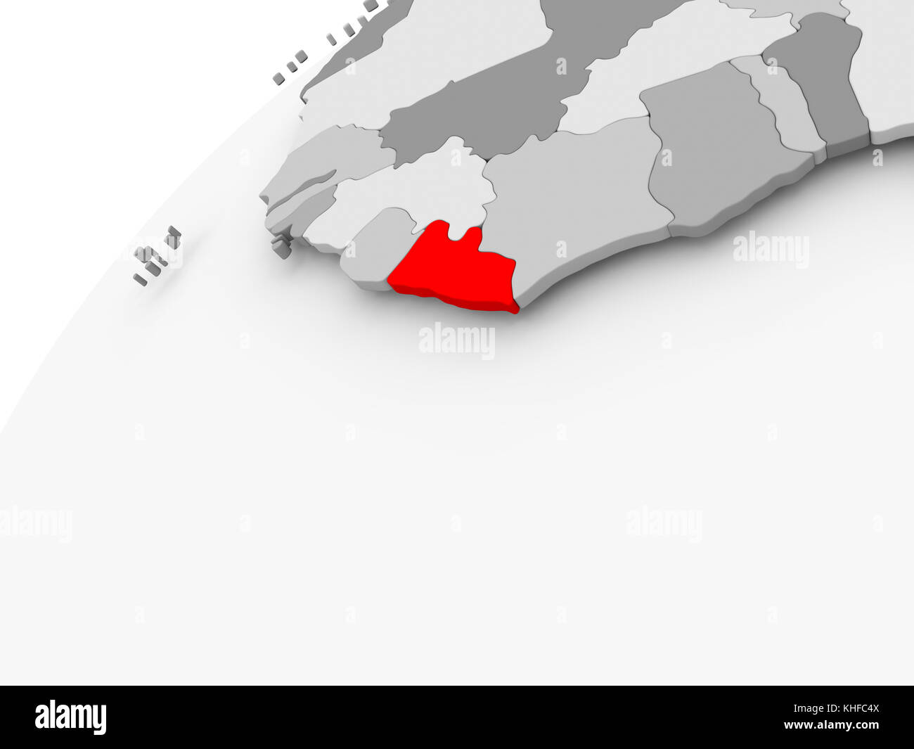 Map of Liberia in red on grey political globe. 3D illustration Stock ...