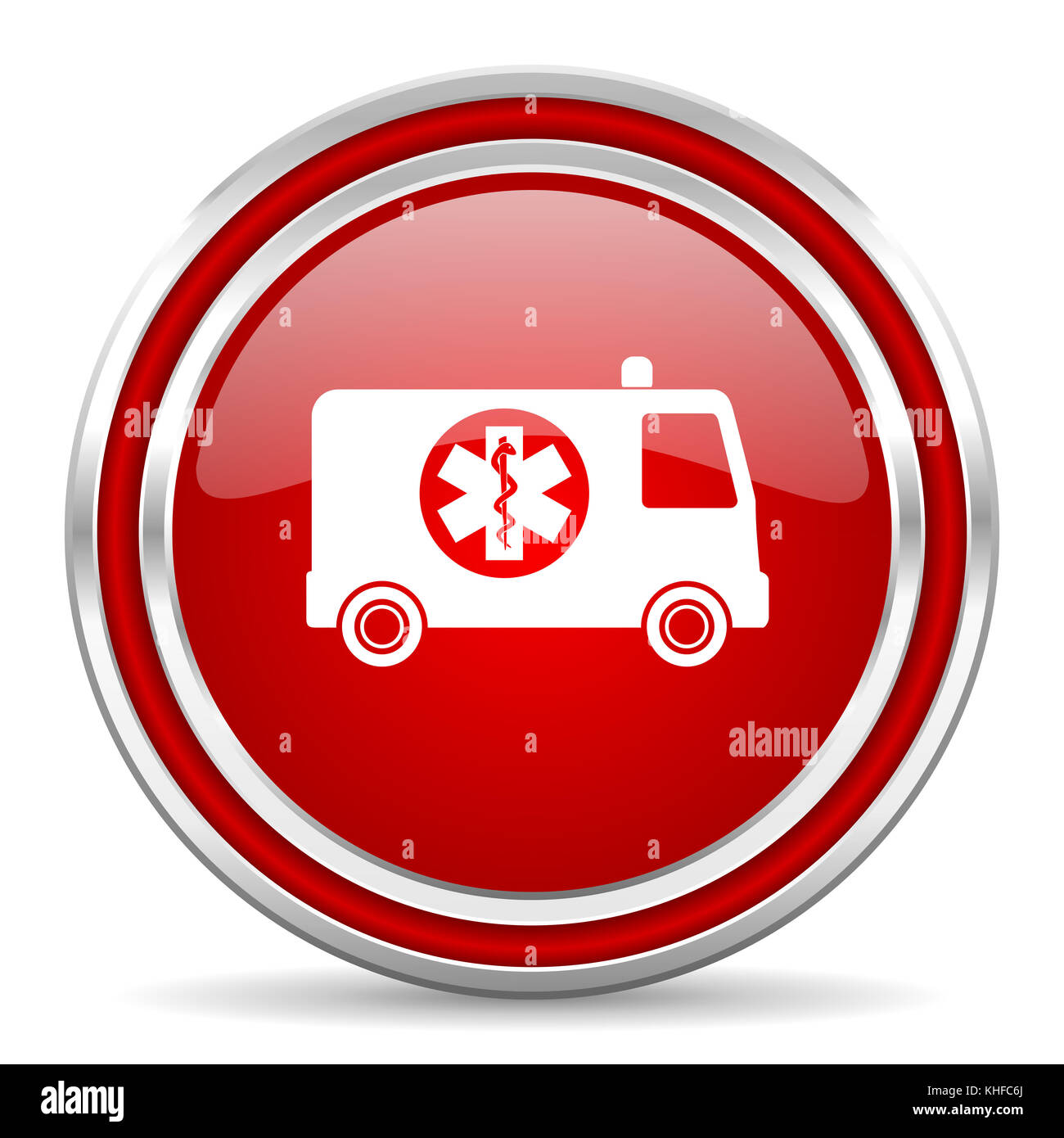 Ambulance red silver metallic chrome border web and mobile phone icon ...