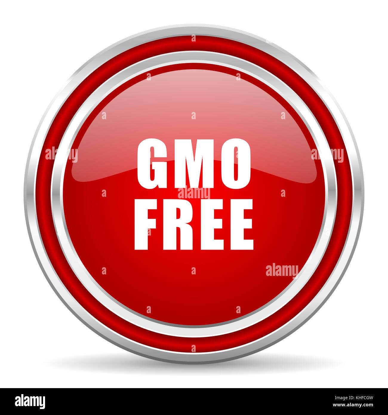 Gmo free red silver metallic chrome border web and mobile phone icon on ...