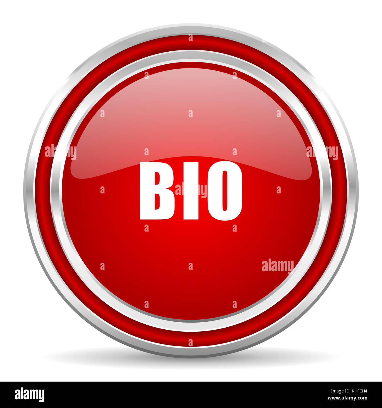 Bio red silver metallic chrome border web and mobile phone icon on ...