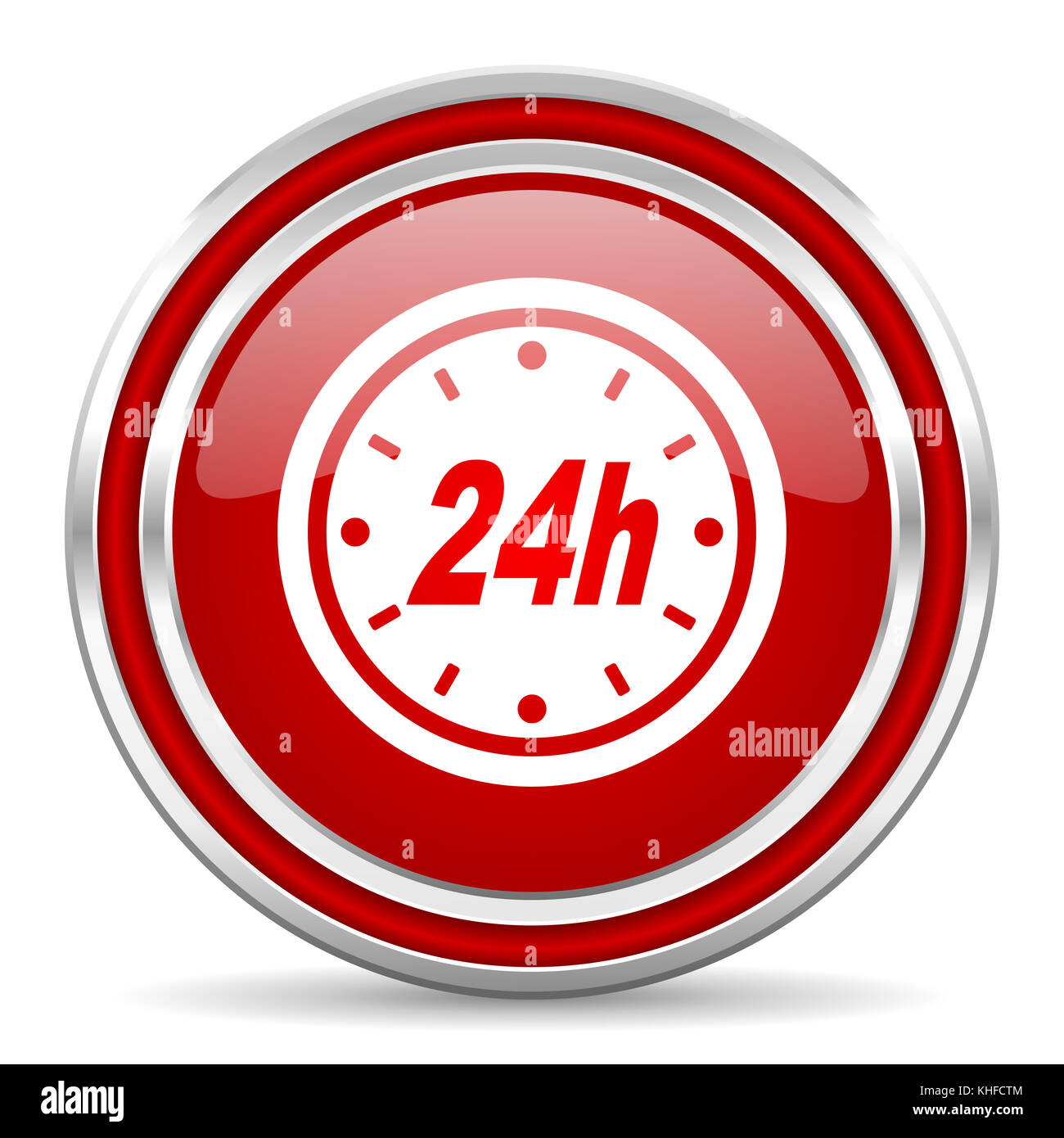 24h red silver metallic chrome border web and mobile phone icon on ...