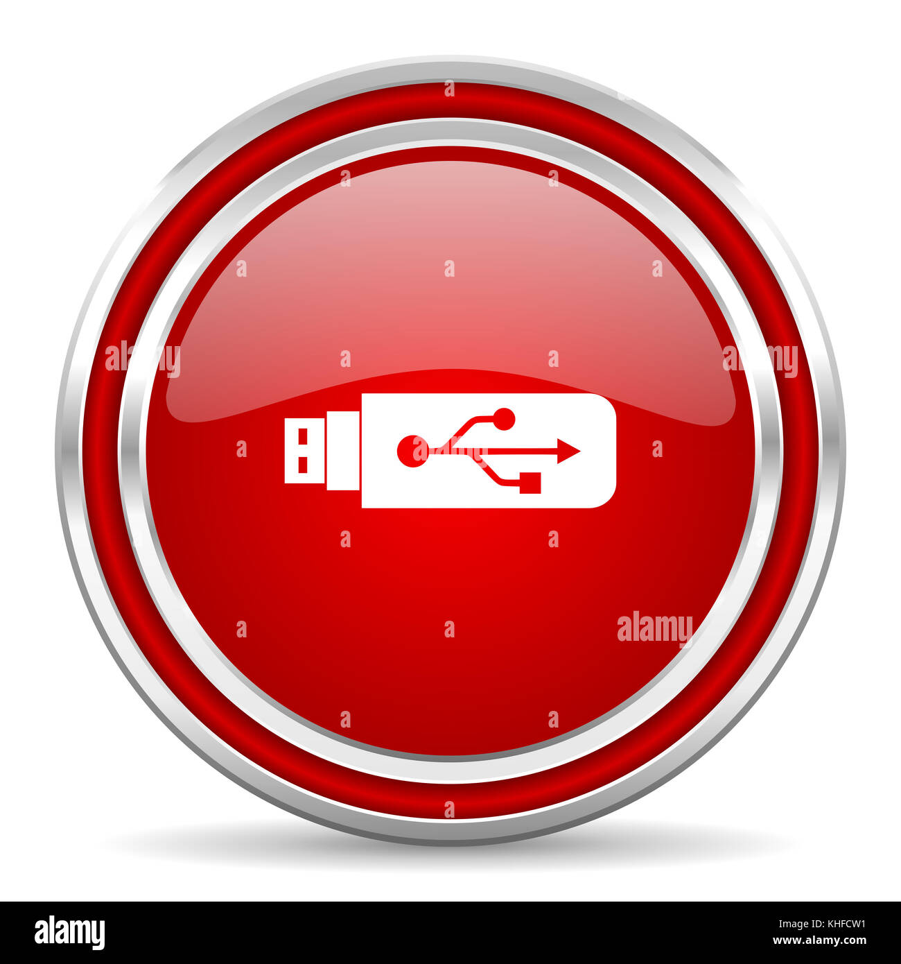Usb red silver metallic chrome border web and mobile phone icon on ...