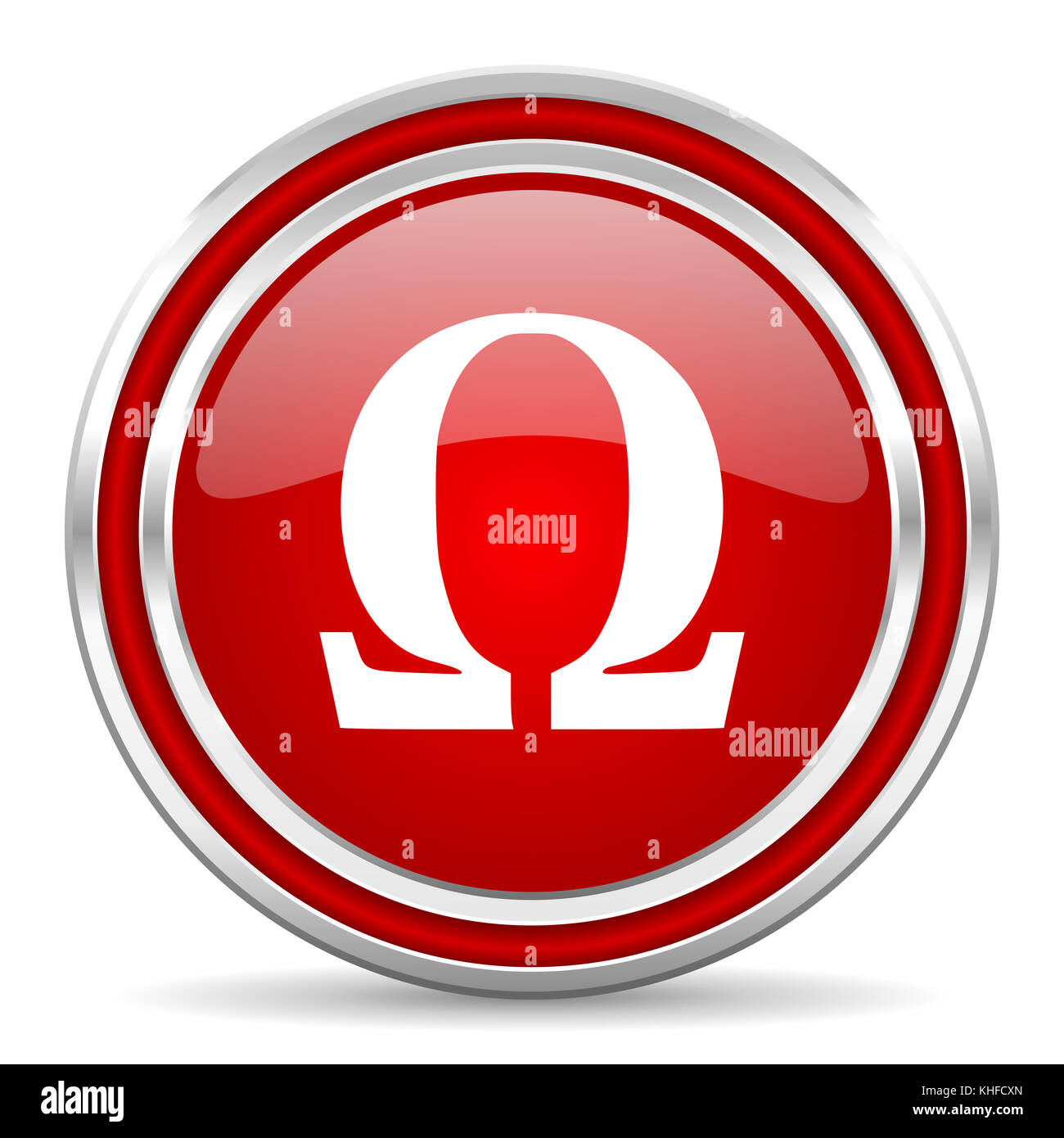 Omega red silver metallic chrome border web and mobile phone icon on ...