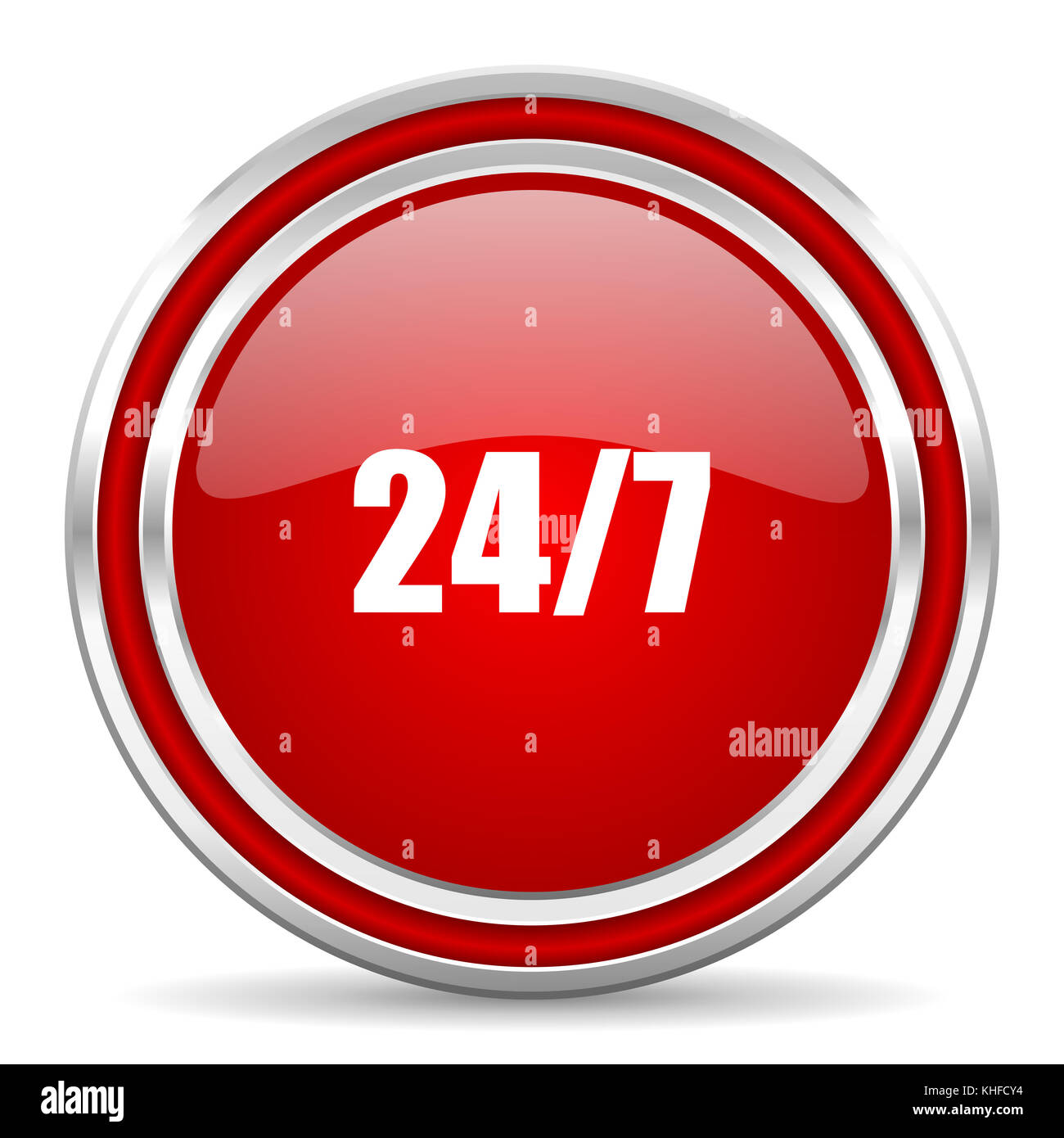 24/7 red silver metallic chrome border web and mobile phone icon on ...