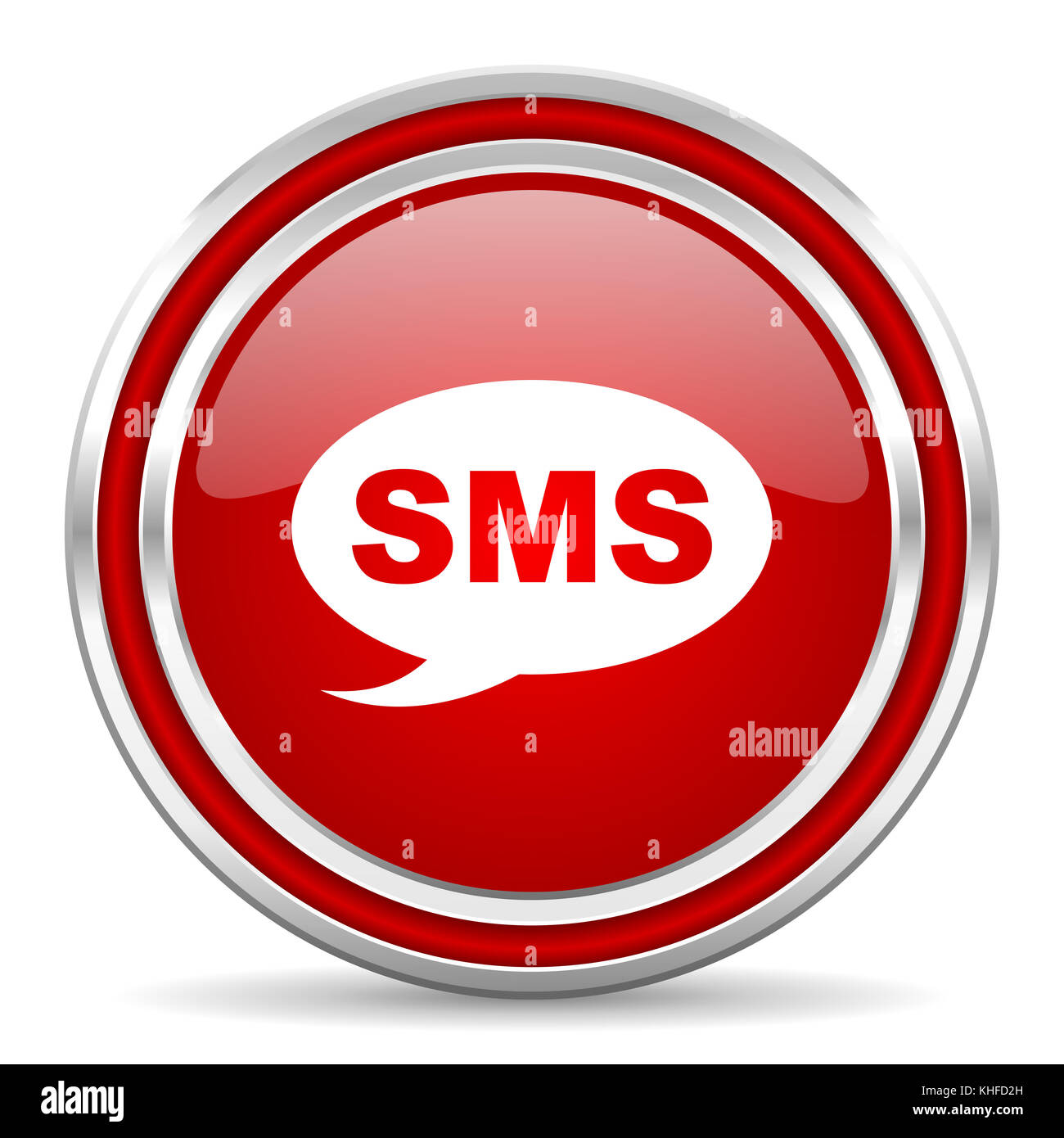 Sms red silver metallic chrome border web and mobile phone icon on ...