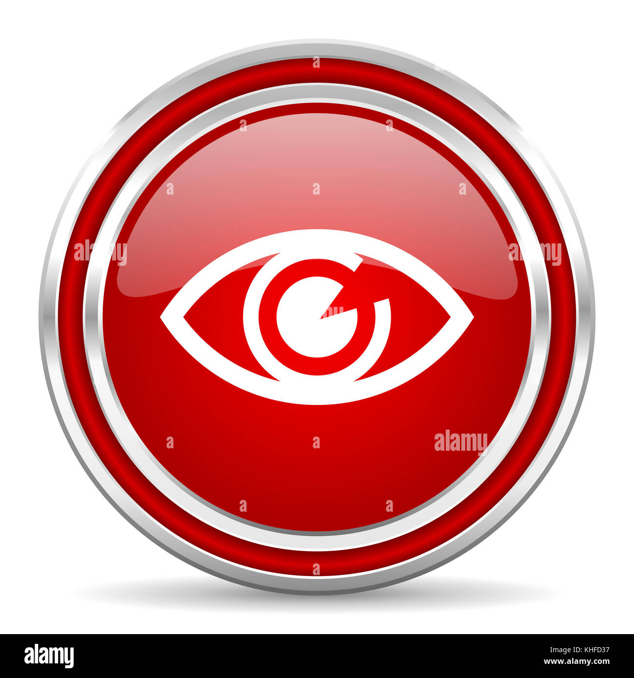 Eye red silver metallic chrome border web and mobile phone icon on ...