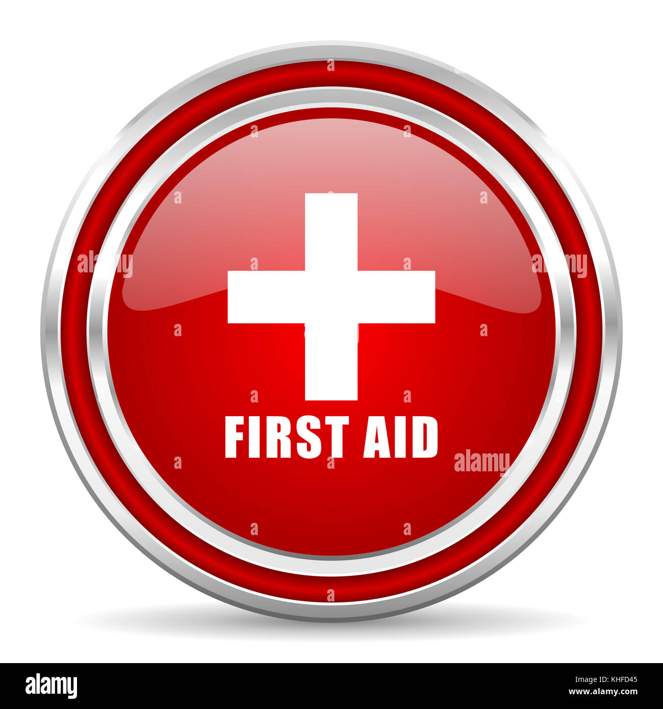 First aid red silver metallic chrome border web and mobile phone icon ...