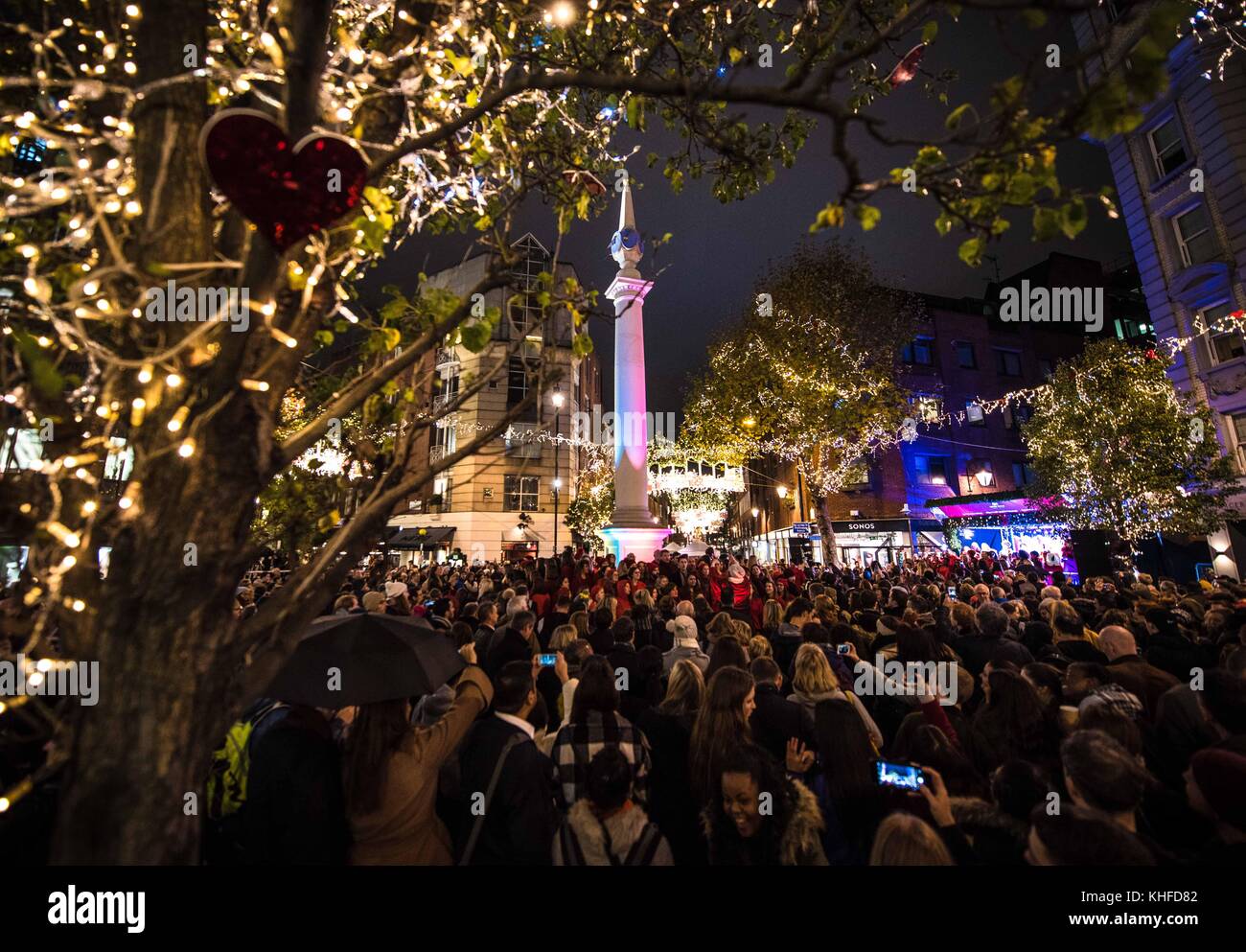 EDITORIAL USE ONLY Crowds gather around the iconic Seven Dials monument ...
