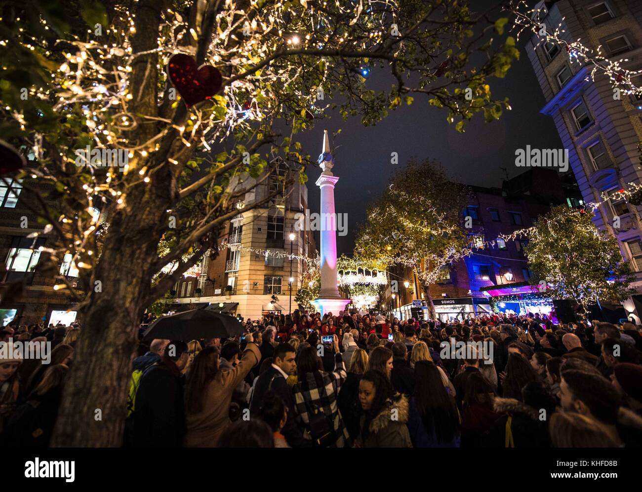 EDITORIAL USE ONLY Crowds gather around the iconic Seven Dials monument ...