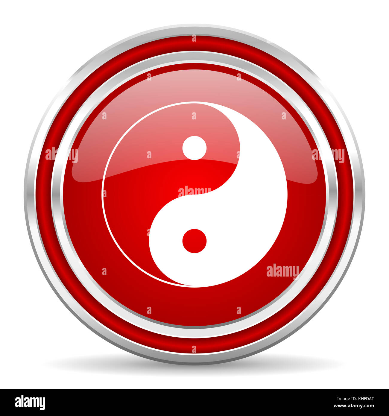 Ying yang red silver metallic chrome border web and mobile phone icon ...