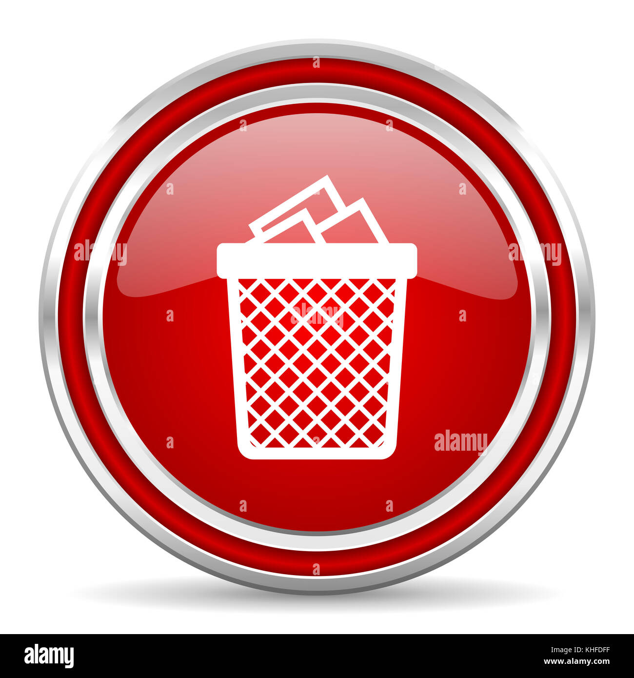 Trash can red silver metallic chrome border web and mobile phone icon ...