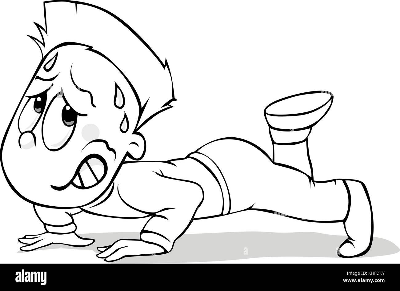 boy trains - strenuous exercise, vector black and white illustration ...