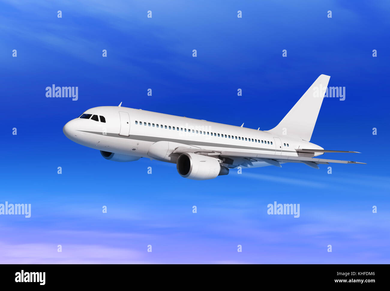 Flying white passenger plane hi-res stock photography and images - Alamy
