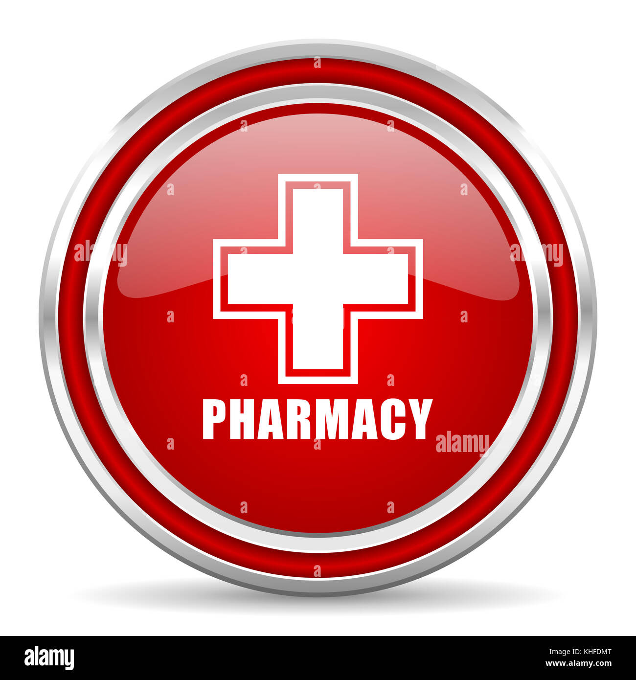 Pharmacy red silver metallic chrome border web and mobile phone icon on ...
