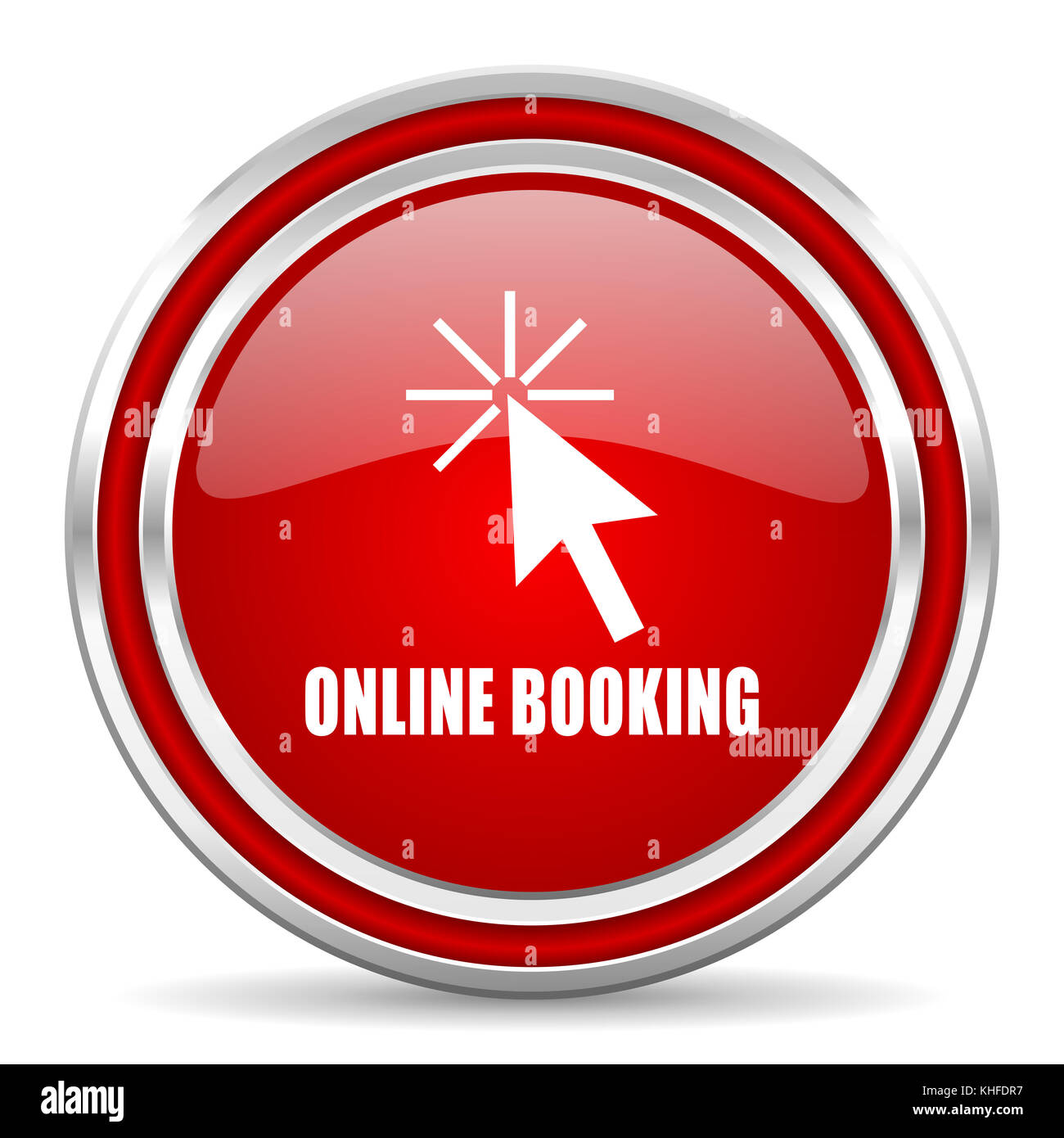 Online booking red silver metallic chrome border web and mobile phone ...