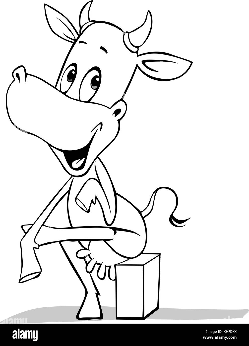 cute Cow sitting leg over - vector black and white outline illustration ...
