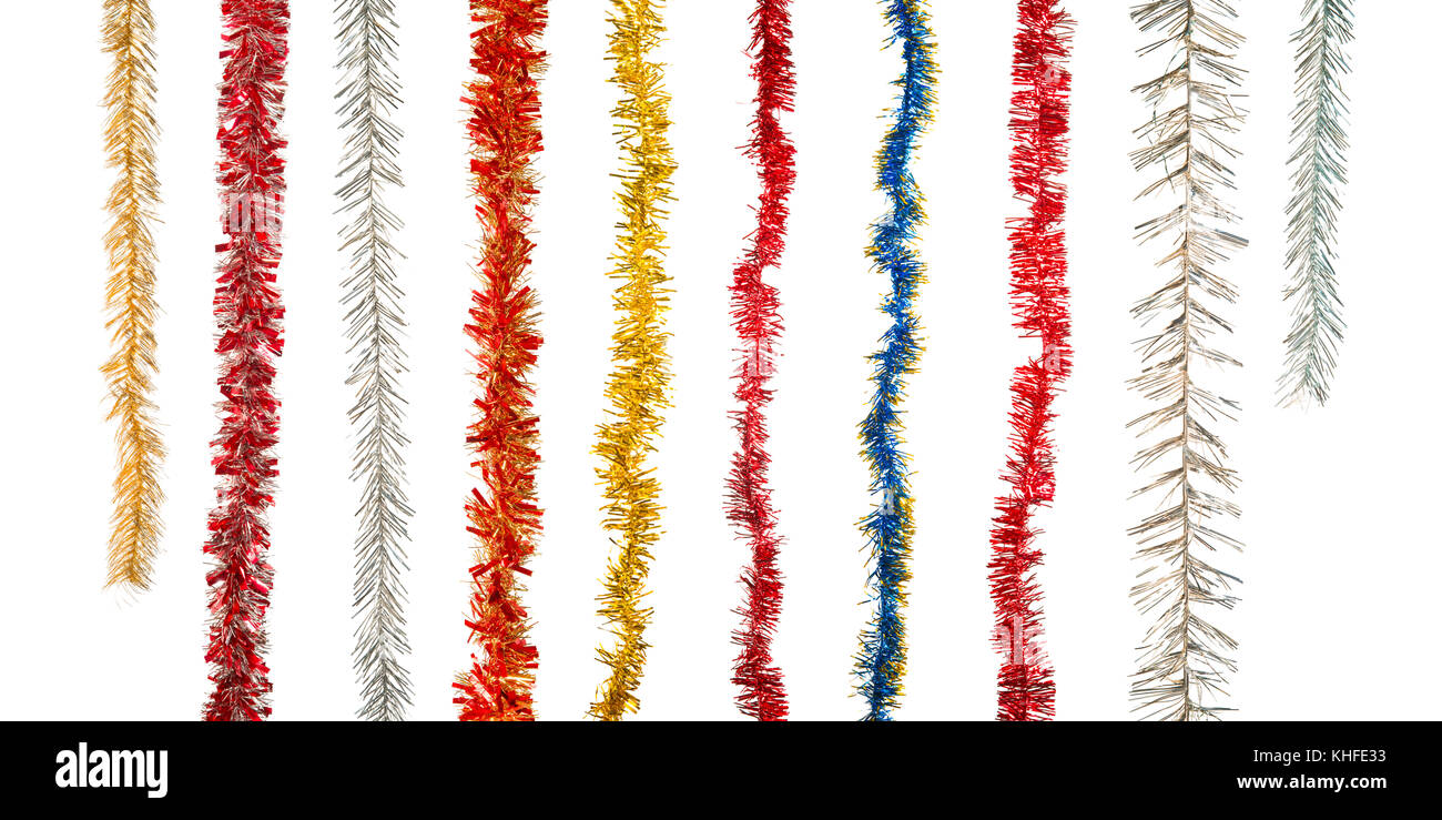 Large various christmas tinsel decorations collection. Isolated on ...