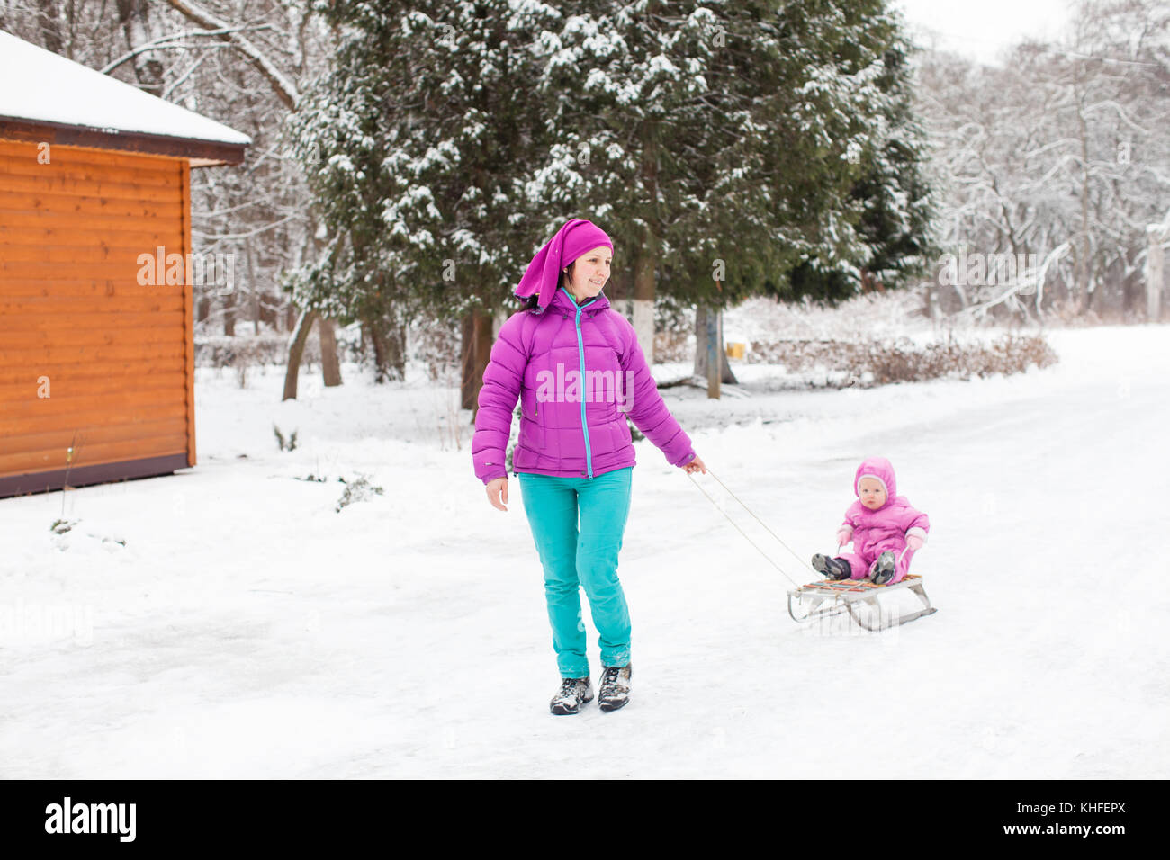 Ride on a sled in the winter woods Stock Photo - Alamy