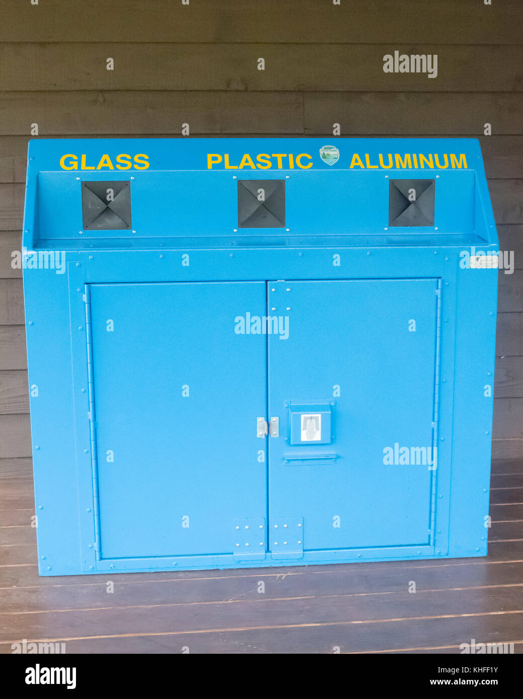 Blue recycling bin with separation for different recyclable materials ...