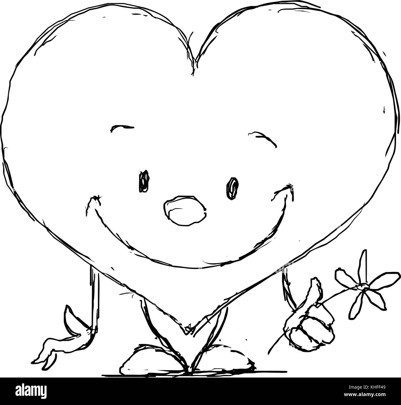 cute heart valentine - black sketch vector illustration Stock Vector ...