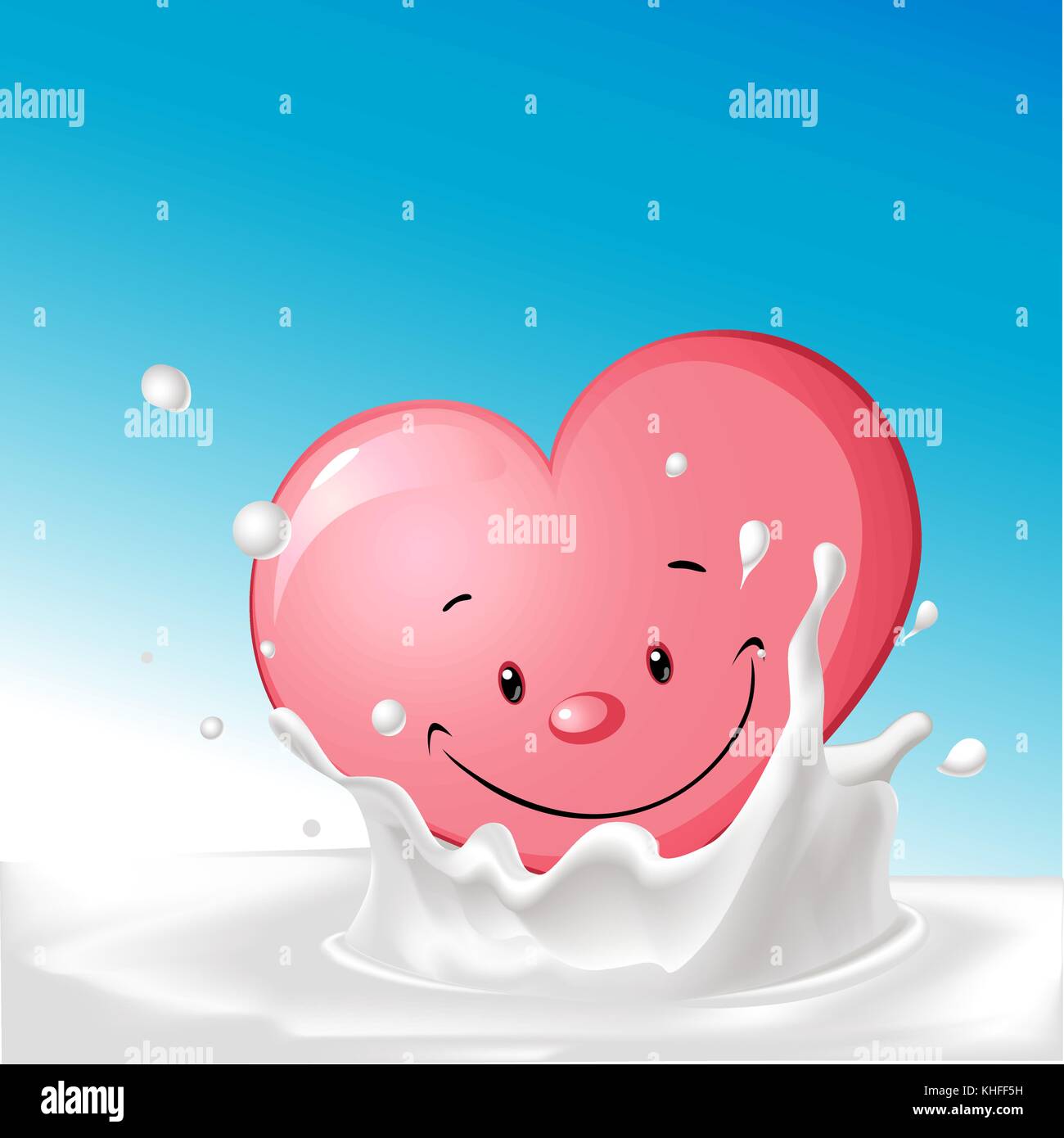 cute heart in splash milk illustration - vector cartoon Stock Vector ...