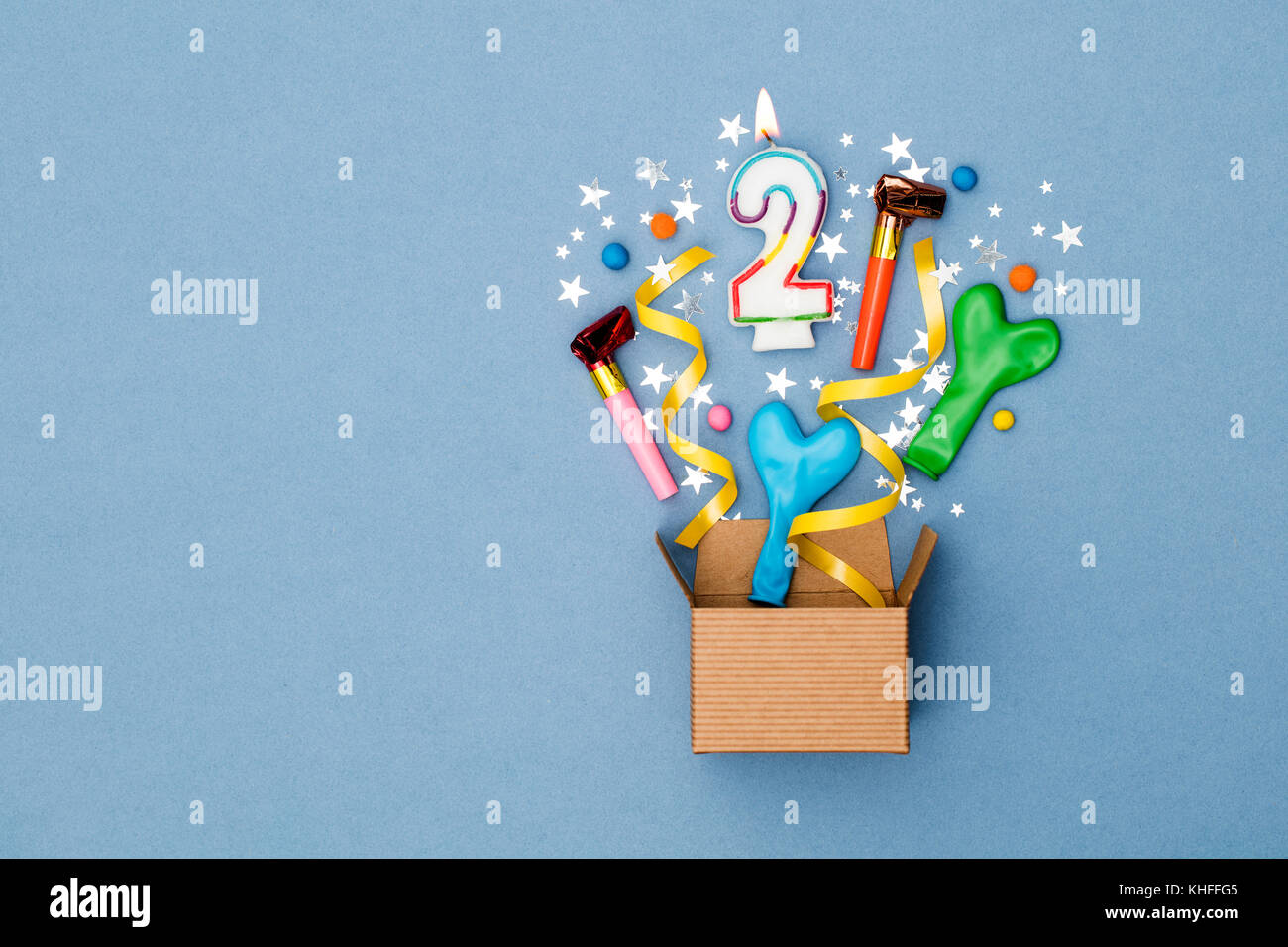 Number 2 celebration present background. Gift box exploding with party ...