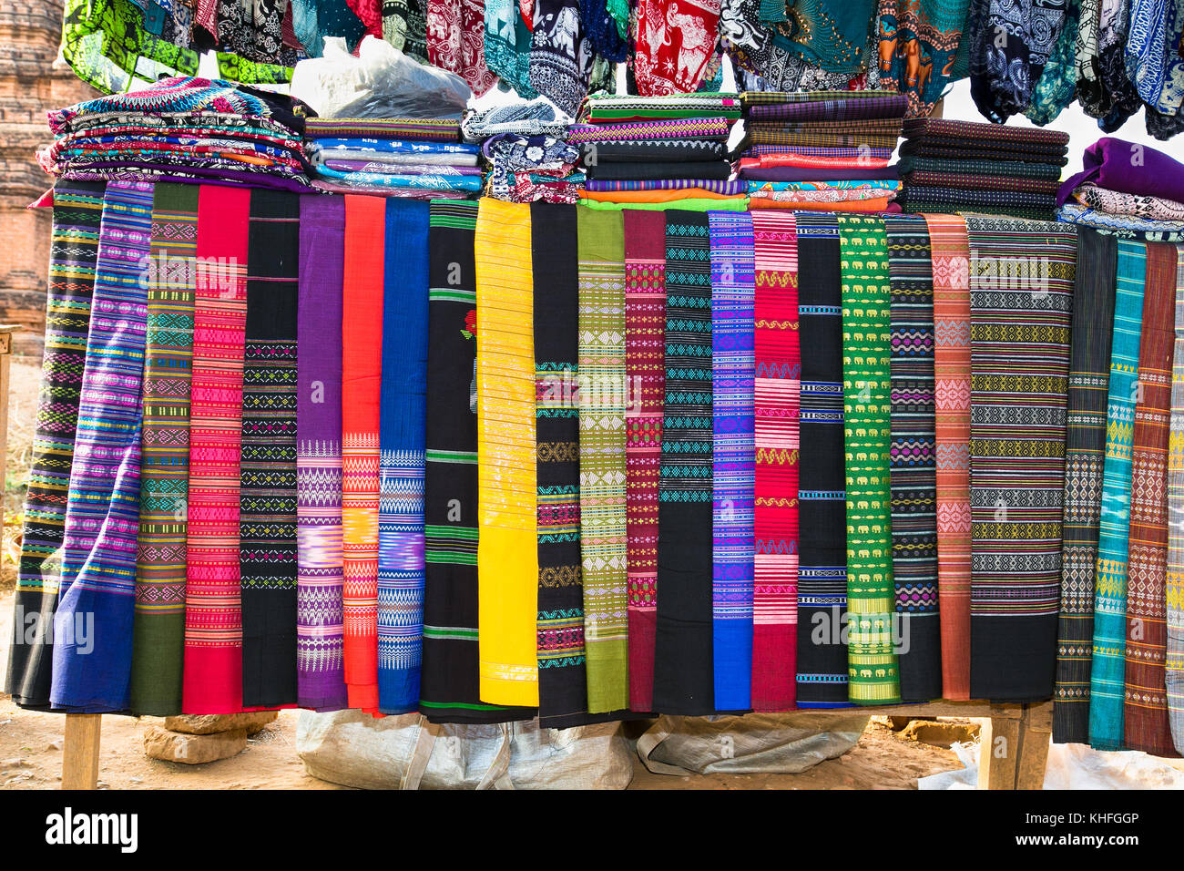Colorful Burmeese fabric in market at Bagan, Myanmar. (Burma Stock ...