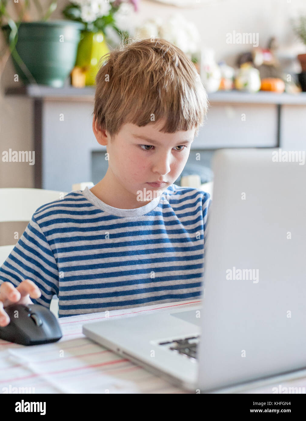 A boy looking at the laptop screen Stock Photo - Alamy