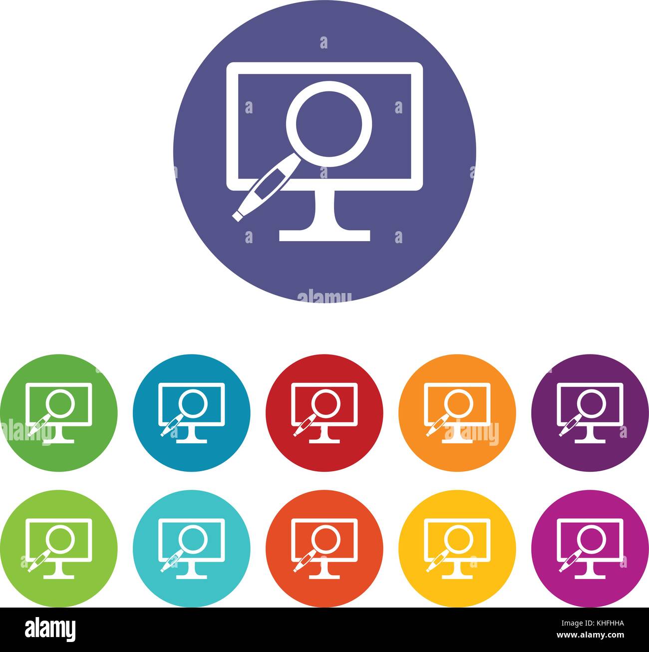 Computer monitor magnifying glass set icons Stock Vector Image & Art ...