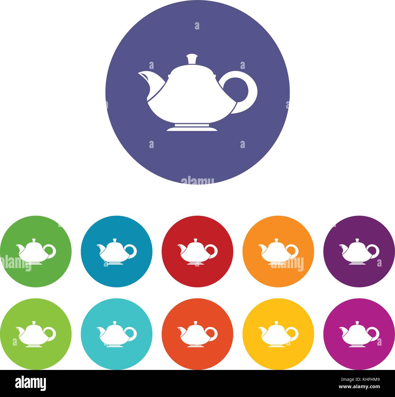 Teapot set icons in different colors isolated on white background Stock ...