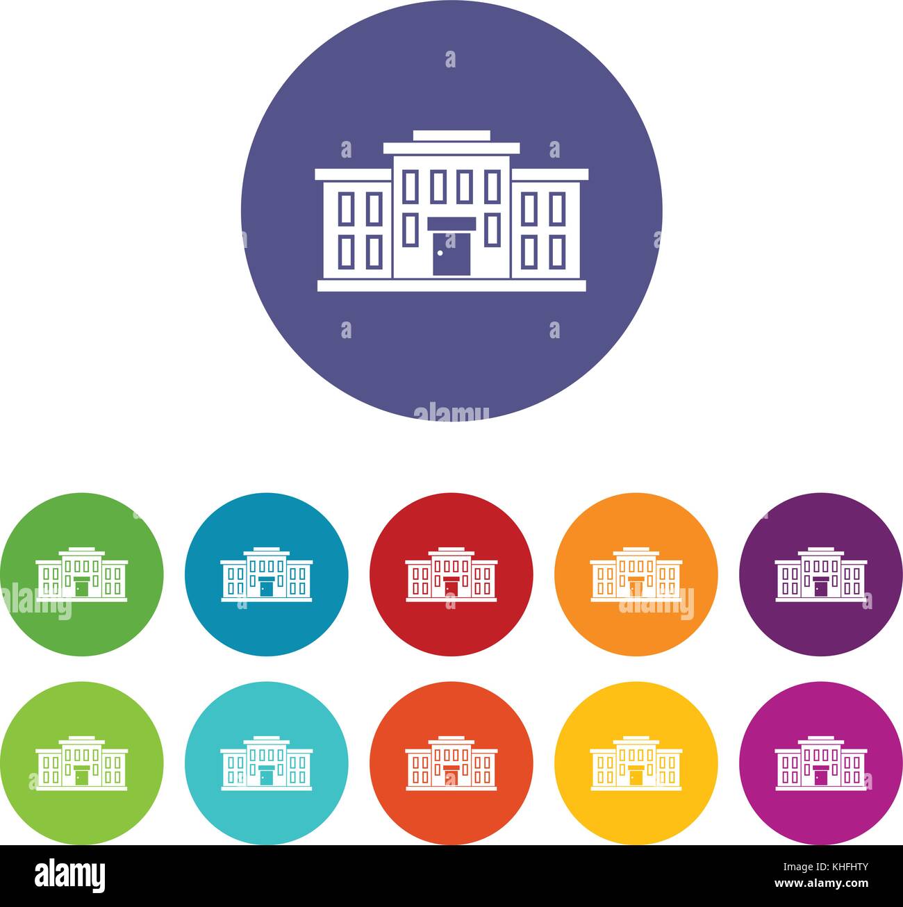 School building set icons in different colors isolated on white ...