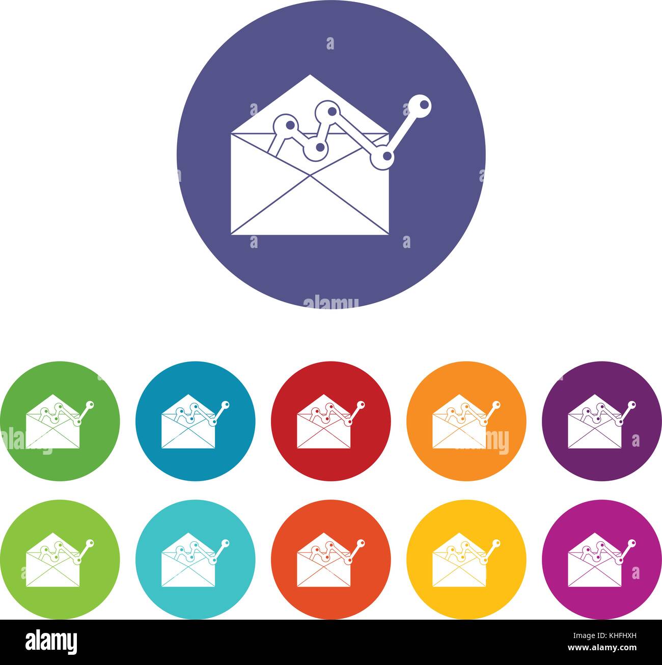 Envellope with graph set icons in different colors isolated on white ...