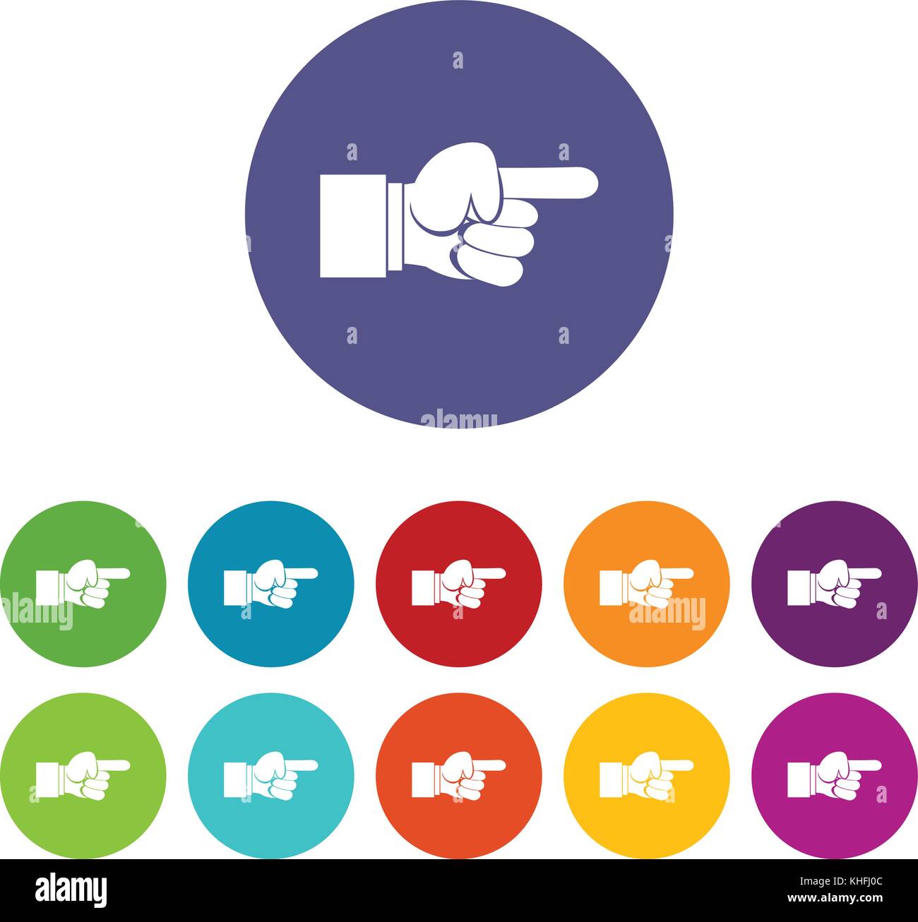 Pointing hand gesture set icons in different colors isolated on white ...