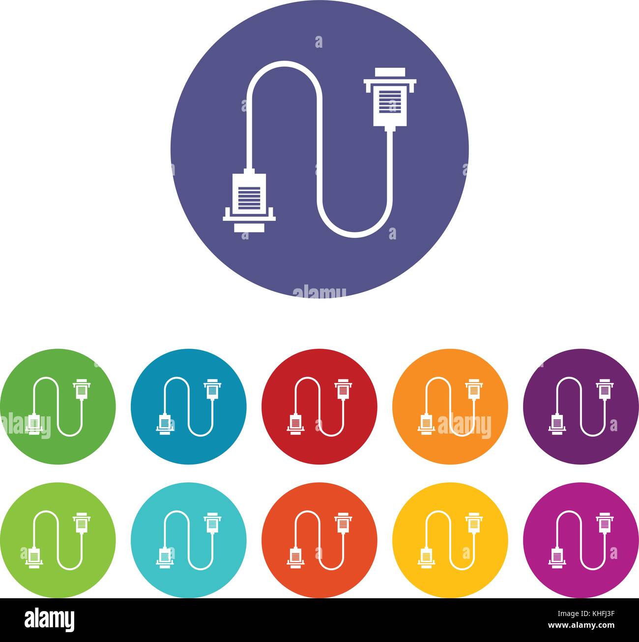 Cable wire computer set icons in different colors isolated on white ...